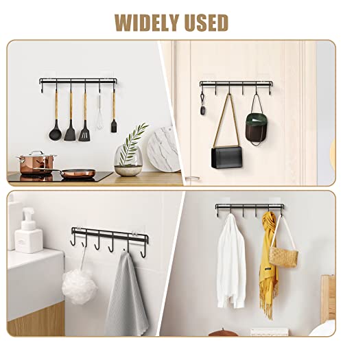 HOMEBROS Kitchen Utensil Rail Rack, 2 Packs Adhesive Utensil Rack Holder with 6 Hooks No Drilling Wall Mounted Hanger for Kitchenware Cups Mugs Towels - Black