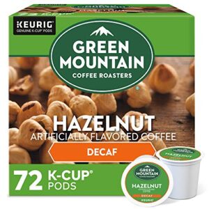 green mountain coffee roasters hazelnut, single serve coffee k-cup pod, decaf, 12 count (pack of 6) (packaging may vary), 72 count