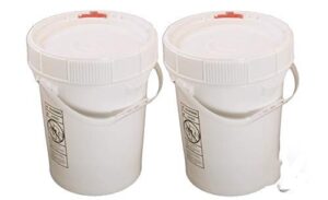 5 gallon white bpa free durable food grade bucket with screw lid | all purpose specialty storage plastic pail safety | air-tight design with child resistant button – 2 pack