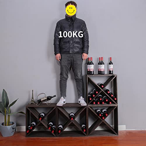 FDHUIJIA Wine Rack Cabinet countertop Wooden Stackable Storage Retro Cube 24 Bottles freestanding Floor Wine Holder Stand (Black)