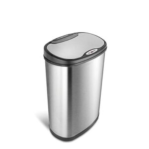 ninestars dzt-50-13 automatic touchless motion sensor oval trash can with black top, 13 gallon/50 l, stainless steel