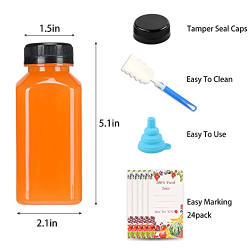 SUPERLELE 20pcs 8oz Empty Plastic Juice Bottles with Caps, Reusable Water Bottle, Clear Bulk Drink Containers with Black Tamper Evident Lids for Juicing, Smoothie, Drinking and Other Beverages