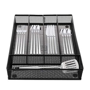 cedilis cutlery tray, 5 compartments flatware organizers, metal kitchen utensil drawer silverware tray, the mesh collection for knives spoons forks with 4 foam feet, black