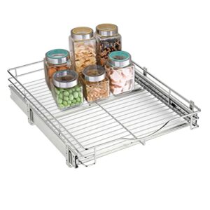 DINDON 1 Tier Pull Out Cabinet Organizer (14" W x 21" D) Heavy-Duty Metal Sliding Drawer Shelf, Slide Out Wire Basket for Kitchen Cabinets, Pantry, Bathroom, Chrome Finish…