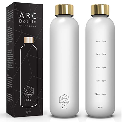 ARCANA Arc Bottle Water Bottle With Time Marker - Motivational Water Bottles With Times To Drink - BPA Free Frosted Plastic - Gym, Sports, Outdoors (32oz, clear)