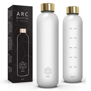 ARCANA Arc Bottle Water Bottle With Time Marker - Motivational Water Bottles With Times To Drink - BPA Free Frosted Plastic - Gym, Sports, Outdoors (32oz, clear)