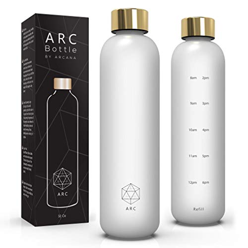 ARCANA Arc Bottle Water Bottle With Time Marker - Motivational Water Bottles With Times To Drink - BPA Free Frosted Plastic - Gym, Sports, Outdoors (32oz, clear)