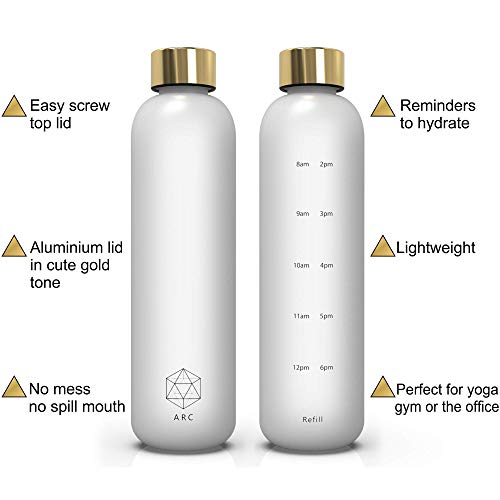 ARCANA Arc Bottle Water Bottle With Time Marker - Motivational Water Bottles With Times To Drink - BPA Free Frosted Plastic - Gym, Sports, Outdoors (32oz, clear)