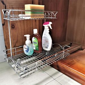 OCG 2 Tier Under Sink Pull Out Organizer (11" W x 18" D x 15.8" H), Under Sink Organizers and Storage for Kitchen Bathroom Cabinet, Chrome Finish