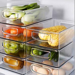 Kingrol 8 Pack Plastic Storage Bins for Freezer, Pantry, Countertop, Cabinet Organization, Stackable Food Storage Organizer with Handles, BPA Free, 10 x 6 x 3 Inch, 10 x 4 x 3 Inch