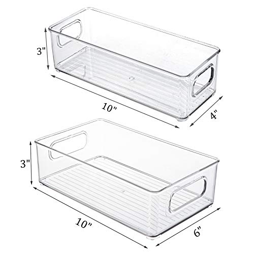 Kingrol 8 Pack Plastic Storage Bins for Freezer, Pantry, Countertop, Cabinet Organization, Stackable Food Storage Organizer with Handles, BPA Free, 10 x 6 x 3 Inch, 10 x 4 x 3 Inch