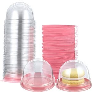 50 pcs clear plastic mini cupcake container, mini cupcake box muffin dome muffin single container box for wedding birthday cheese pastry dessert cake (pink)