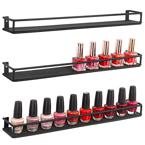 MyGift Set of 3 Wall-Mounted Black Metal Nail Polish and Essential Oils Display Shelves, Kitchen Spice Jars Rack