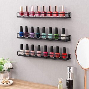 MyGift Set of 3 Wall-Mounted Black Metal Nail Polish and Essential Oils Display Shelves, Kitchen Spice Jars Rack