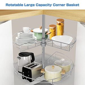 Xverycan 28" Kidney Shaped Lazy Susan Corner Organizer, Stainless Steel Lazy Susan Kitchen Base Cabinet Blind Corner Organizer, 2 Tier Rotating Storage Shelf Rack