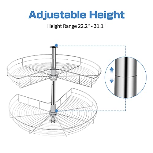 Xverycan 28" Kidney Shaped Lazy Susan Corner Organizer, Stainless Steel Lazy Susan Kitchen Base Cabinet Blind Corner Organizer, 2 Tier Rotating Storage Shelf Rack