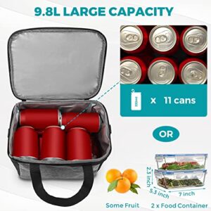 9.8L 11Cans Insulated Lunch Bag for Men Women, Reusable Insulated Lunch Box for Adult Men Women, Leakproof Cooler Bag Mens Lunchbox for Adults Work Office Picnic Beach with Adjustable Shoulder Strap