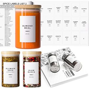 neatsure 400 minimalist spice labels, preprinted stickers booklet, black text on white waterproof matte backing, herb seasoning spice jars rack organization system