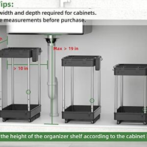 AOSITE 2 Pack Under Sink Storage and Organizers, Sliding Under Cabinet Organizer with Dividers Pull Out Kitchen Cabinet Basket Organizer Adjustable Bathroom Sink Storage Organizer with Hooks