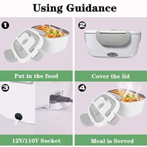 Electric Lunch Box, 3 in 1 Food Heater Portable Microwave Electric Lunch Boxes with Insulation Bag for Car Truck Office 12V 24V & 110V, 1.5L Stainless Steel Food Warmer and Heater Container (Grey)