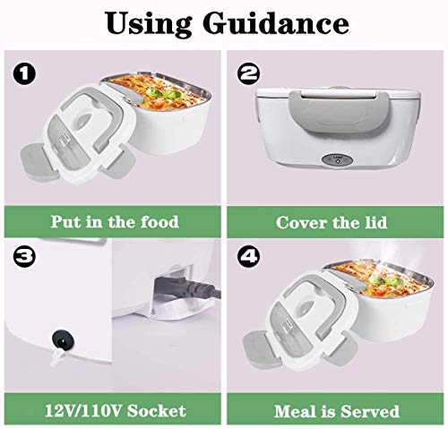 Electric Lunch Box, 3 in 1 Food Heater Portable Microwave Electric Lunch Boxes with Insulation Bag for Car Truck Office 12V 24V & 110V, 1.5L Stainless Steel Food Warmer and Heater Container (Grey)