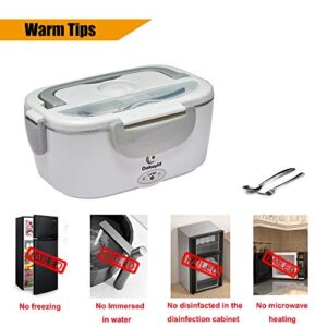 Electric Lunch Box Food Warmer,Oakaylif 2 IN 1 Portable Heated Lunch Boxes for Truck/Home/Office 110V&12V 55W with 2 Compartments,1.5L 304 Stainless Steel Container,SS Fork & Spoon and Insulation Bag