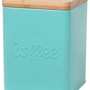 Now Designs Square Coffee Tin, Turquoise, Vintage Script Print