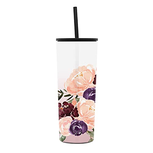 Simple Modern Insulated Tumbler with Lid and Straw | Iced Coffee Cup Reusable Stainless Steel Water Bottle Travel Mug | Spring Break Gifts For Her & Him | Classic Collection | 24oz | Pretty in Floral