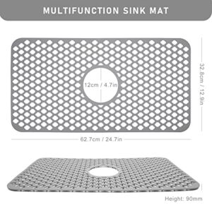 Silicone Kitchen Sink Mat, 25” x 13” Sink Protectors for Kitchen Mat Grid, Drying Mat for Kitchen Counter as for Cooling Rack, Dishware Drainer (Grey)