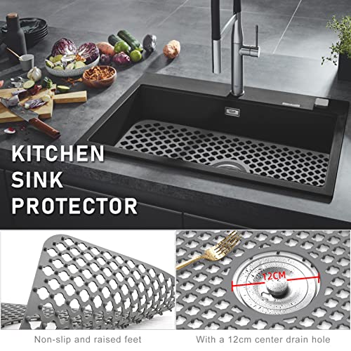 Silicone Kitchen Sink Mat, 25” x 13” Sink Protectors for Kitchen Mat Grid, Drying Mat for Kitchen Counter as for Cooling Rack, Dishware Drainer (Grey)