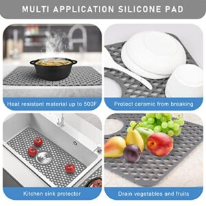 Silicone Kitchen Sink Mat, 25” x 13” Sink Protectors for Kitchen Mat Grid, Drying Mat for Kitchen Counter as for Cooling Rack, Dishware Drainer (Grey)