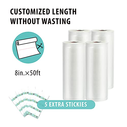 Happy Seal Vacuum Sealer Bags 8x50 Rolls 4 Pack for Food Saver, Seal a Meal, BPA Free, Commercial Grade, Great for Vac Storage, Meal Prep or Sous Vide