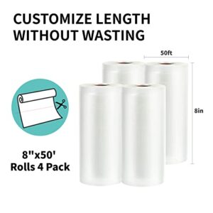 Happy Seal Vacuum Sealer Bags 8x50 Rolls 4 Pack for Food Saver, Seal a Meal, BPA Free, Commercial Grade, Great for Vac Storage, Meal Prep or Sous Vide