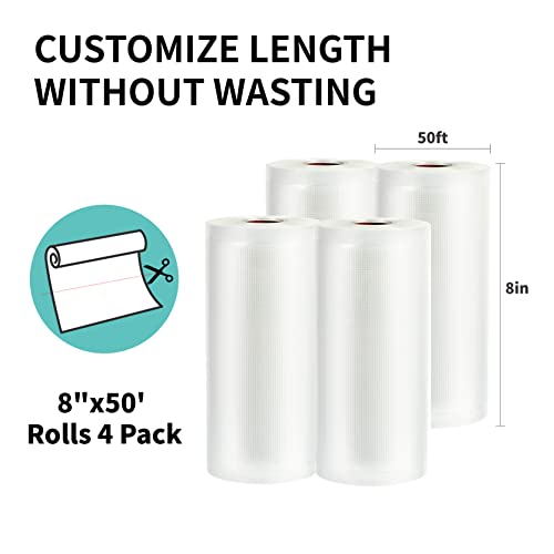 Happy Seal Vacuum Sealer Bags 8x50 Rolls 4 Pack for Food Saver, Seal a Meal, BPA Free, Commercial Grade, Great for Vac Storage, Meal Prep or Sous Vide