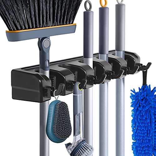 HYRIXDIRECT Broom Holder Wall Mount Broom Organizer Mop Holder Hanger Garden Tool Organizers Storage Rack Garage Laundry Room Organizations with Hooks