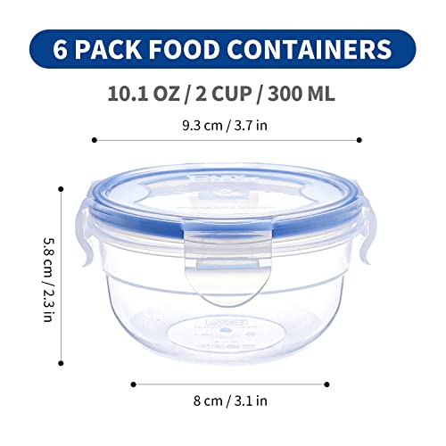 KIGI [ 6 PACK ] 10.1oz Plastic Bowls with Lid Leakproof Food Storage Container Set Small Meal Prep Containers