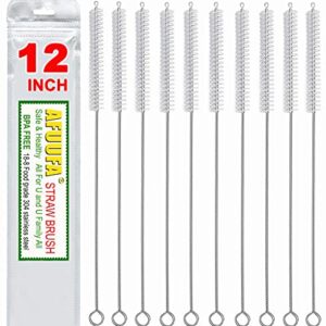 Extra Long Straw Cleaner Brush Extend 12 inch, Extra Wide 12mm diam Pipe Cleaners, Cleaning Brush for Hummingbird Feeders, Nylon Bristles and Stainless Steel Handle Straw Brush Set 10 Pack