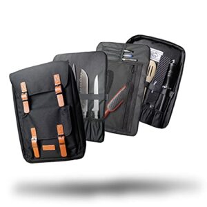 chef knife bag vintage style backpack | 30+ pockets for knives & tools | special slot for honing rod & cleaver | durable knife case for chefs & culinary students (black)