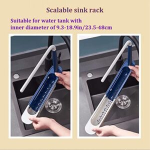 kkjj Telescopic Sink Rack Sponge Holder, Blue Sink Organizer Expandable Sink Organizer Adjustable Drainer Sink Tray Sponge Soap Holder, Sink Organizer Holder Dish Cloth Hanger for Kitchen, (SY30)