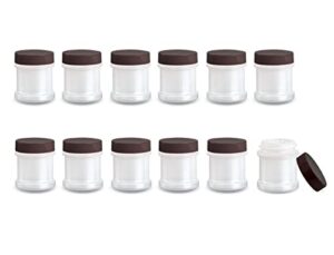 ljdeals 1 oz plastic spice jars with black caps and sifters for herbs, spices, powders, spice bottles great for travel, camping, kitchen, restaurant and more, made in usa, pack of 12