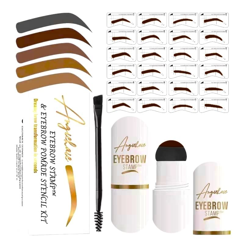 Eyebrow Stamp Stencil Kit (Dark Brown), Eyebrow Stamp Pomade with 24 Reusable Thin & Thick Brow Stencils, Eyebrow Stencils Shaping Kit Definer