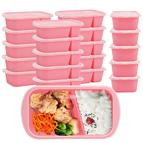 Landmore Meal Prep Containers 20 Pack 33oz 2 Compartment Food Storage Containers with Lids, Bento Box, BPA Free, Stackable/Reusable Lunch Boxes, Microwavable, Freezer and Dishwasher Safe Pink