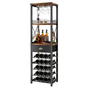 homeiju wine rack freestanding floor, bar cabinets for liquor and glasses, 4-tier bar cabinet with tabletop, glass holder, storage drawer and wine storage for living room, kitchen, home bar(20 bottle)