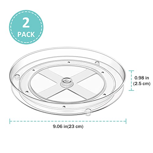 Puricon 2 Pack Lazy Susan Clear Organizer for Cabinet Pantry Storage, Rotating Tray for Fridge Bathroom Living Room Kitchen Spice Rack Organization, Acrylic Turntable for Cosmetics Perfumes, 9.1 in