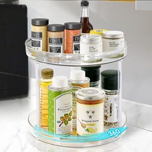 toocust lazy susan 2 tier bathroom organizer countertop, 9 inch clear spice rack, acrylic lazy susan turntable for cabinet, 2 tier countertop organizer, perfume organizer, medicine cabinet organizer