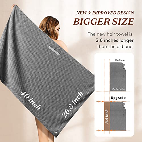 Large Microfiber Hair Towel Wrap for Women, Anti Frizz Hair Drying Towel with Elastic Strap, Fast Drying Hair Turbans for Wet Hair, Long, Thick, Curly Hair, Super Soft Hair Wrap Towels Dark Gray