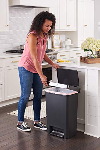 Rubbermaid Premier Series III Step-On Trash Can for Home and Kitchen, with Stainless Steel Rim, 12.4 Gallon, Charcoal