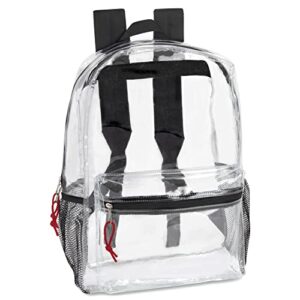 trail maker clear backpack with reinforced straps & front accessory pocket – perfect for school, security, & sporting events (black) medium