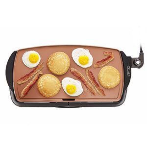 bella electric ceramic titanium griddle, make 10 eggs at once, healthy-eco non-stick coating, hassle-free clean up, large submersible cooking surface, 10.5″ x 20″, copper/black