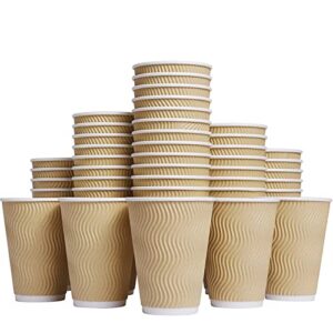 luckypack hot paper cups_12 oz disposable insulated corrugated sleeve ripple wall paper cup for drink，hot coffee cups （100,12oz cups） (brown)